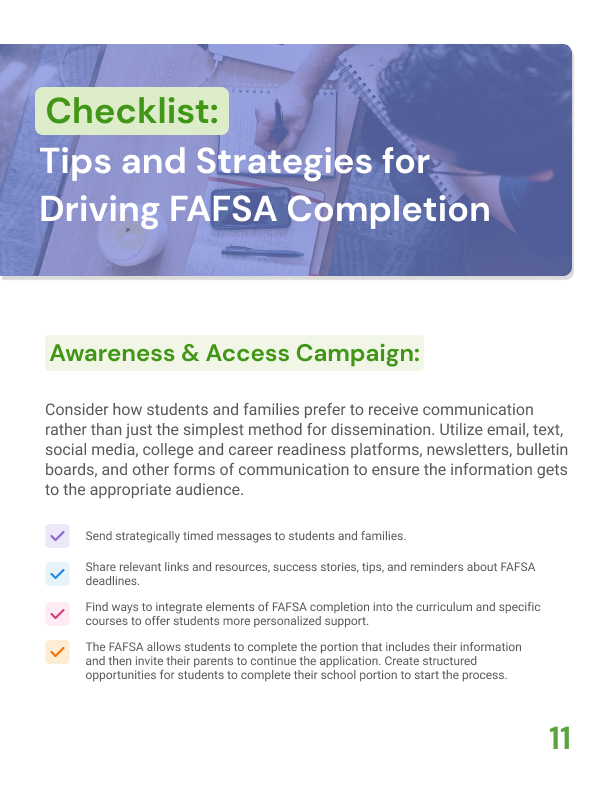 Counselors Checklist: Tips and Strategies for Driving FAFSA Completion